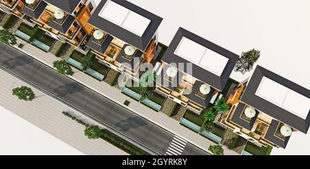 render of buildings exterior street view Stock Photo - Alamy