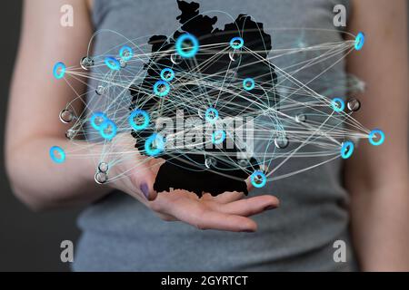 3d abstract of the map of Germany, internet and global connection ...