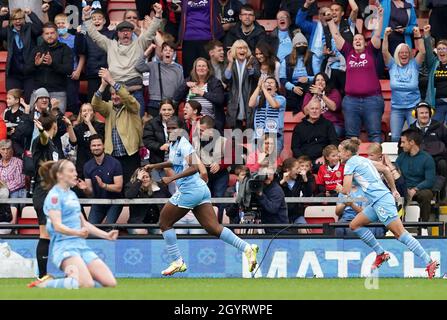 Manchester City's Khadija Shaw (centre) congratulates Jemima Dahou ...