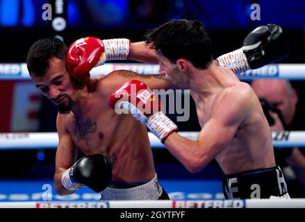 Blane Hyland (right) in action against Santiago San Eusebio in the ...