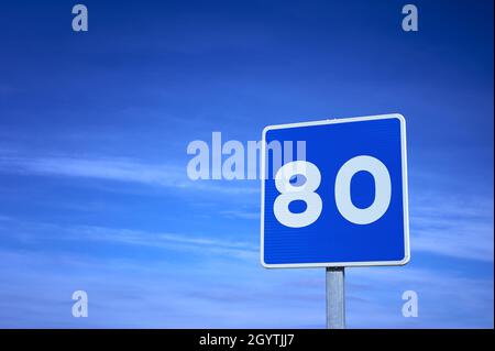 Speed Limit 80 mph road sign along Interstate 10 in west Texas, USA ...