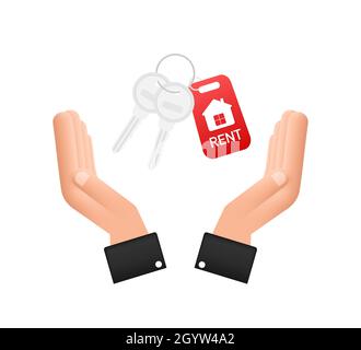 Just sold keys handing over hand on white background. Vector stock ...