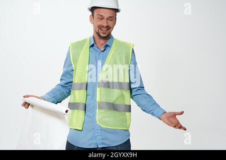 male builders engineer light background Stock Photo - Alamy