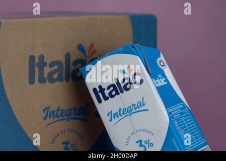 Boxes of whole milk in commercial packaging for sale in supermarkets ...