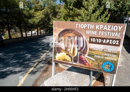 Arsos village wine festival sign, Arsos, Limassol district, Cyprus ...