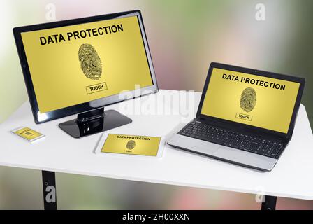 Data protection concept shown on different information technology ...