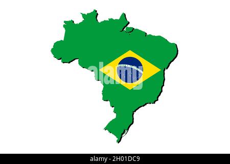 National flag of Brazil superimposed on a dark green textured marble ...