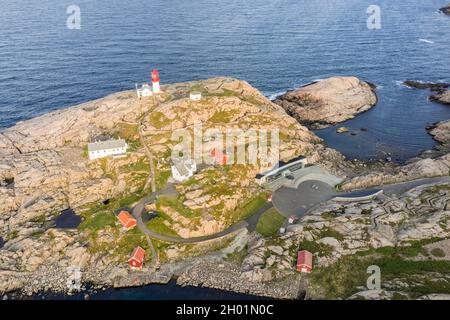 Aerial view of cape Lindesnes, lighthouse at the most southern ...