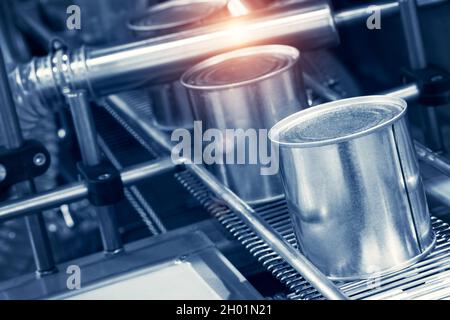 Industrial machine used in canning jar production. A close-up view ...