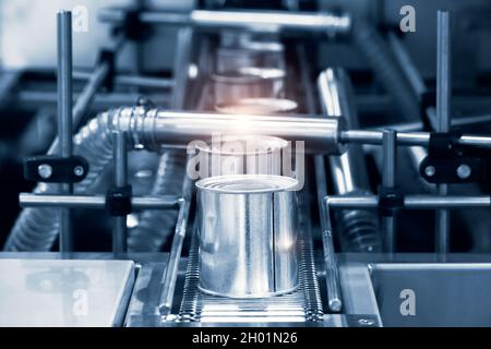 Industrial machine used in canning jar production. A close-up view ...