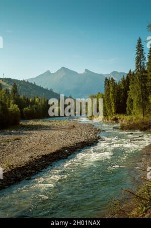 Bialka River in Podhale region, High tatras mountains in Poland at ...