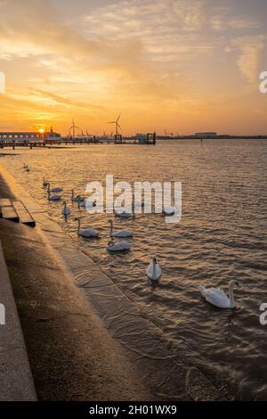 Sunset over Tilbury from Gravesend Kent Stock Photo - Alamy