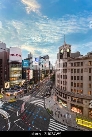 View of art deco Wako Building with its iconic Clocktower symbol of the ...