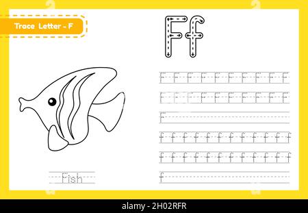 Tracing alphabet letter f with cute fish. Worksheet for children Stock ...