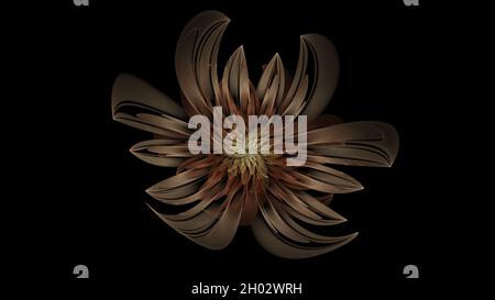 Beautiful abstract 3d colored flower, glowing flower petals on a black ...