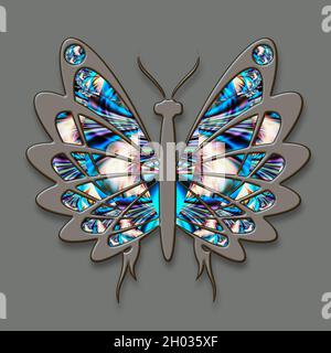 A 3d render of colorful fractal wings pattern isolated on a black ...