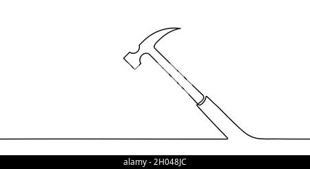 Hammer and nail line background. One line drawing background ...