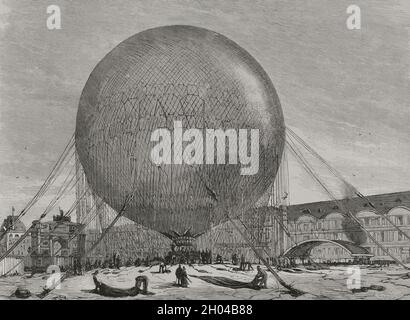 Engraving , The first hot air balloon in Paris 4 june 1783 Stock Photo ...