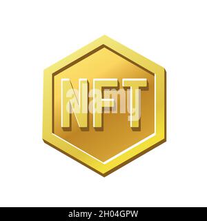 Non-fungible token (NFT) golden coin. Digital crypto currency icon ...