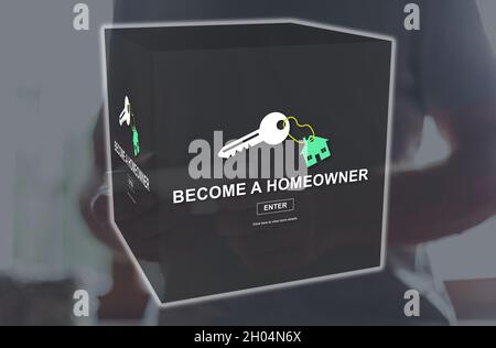 Online real estate concept illustrated by a picture on background Stock ...