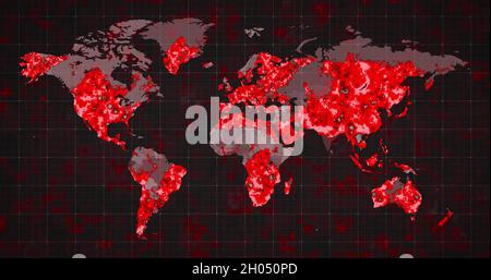 Image of the world map and countries turning red through circles in a ...