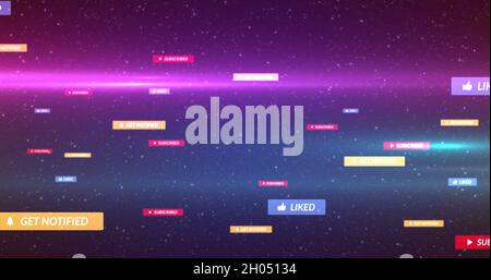 Image of cursors over social media icons and text on multi coloured ...
