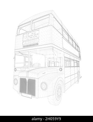 Outline of a double-decker retro English bus from black lines isolated ...