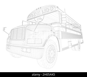 School bus outline from black lines isolated on white background ...