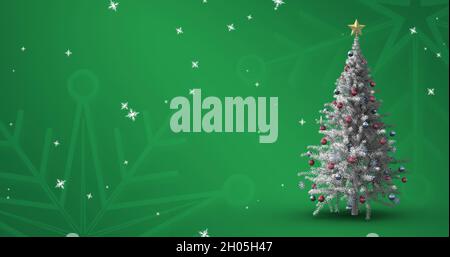 Image of christmas snowflakes falling over snow globe with tree on ...