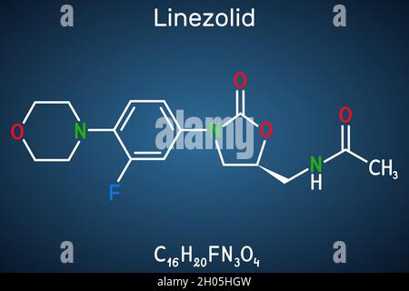 Linezolid molecule. It is synthetic antibiotic used for treatment of ...