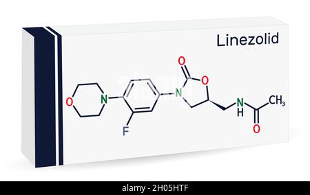 Linezolid molecule. It is synthetic antibiotic used for treatment of ...