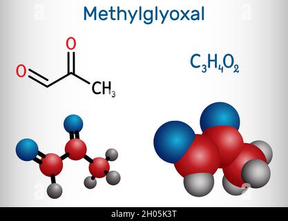 Methylglyoxal, MGO, pyruvaldehyde, pyruvic aldehyde molecule. It is ...
