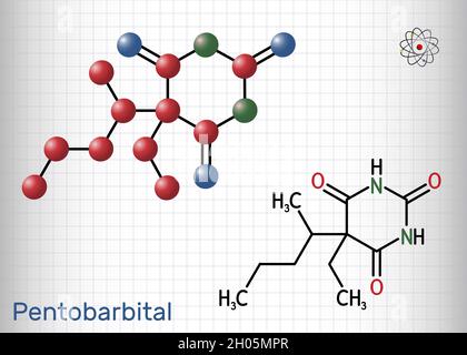 Pentobarbital molecular structure. Pentobarbital skeletal chemical ...