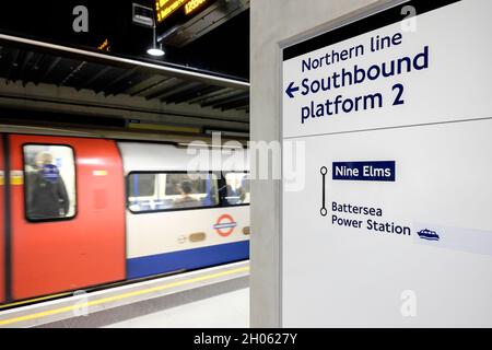 Nine Elms underground, tube station roundel sign in London England ...