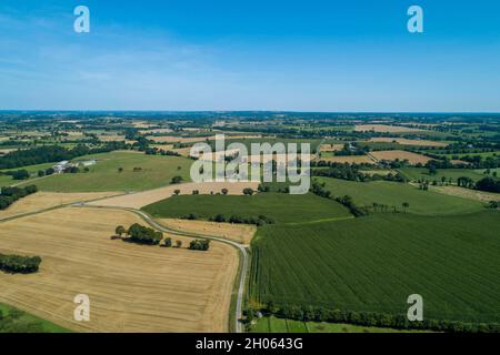aerial view to Bocage landscape with hedges and trees, Belgium, Viroin ...