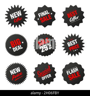 Realistic black tilted price tags collection. Special offer or shopping ...