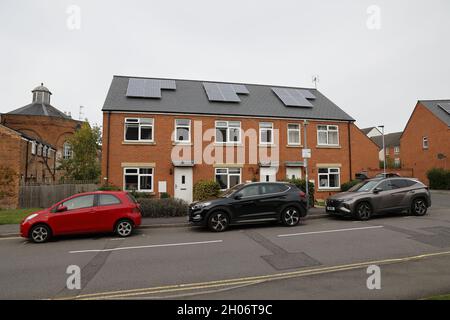 Basic PV installation of 5 solar panels on the roof of new brickbuilt ...