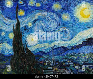 The starry night, 1889, painting by Vincent van Gogh, MOMA, museum of ...