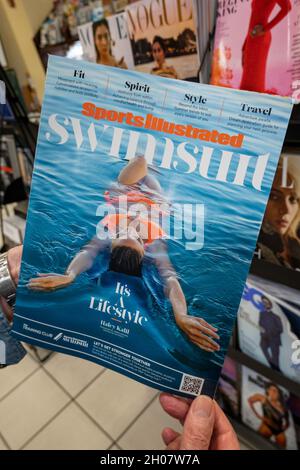Magazine Stand featuring "Sports Illustrated" swimsuit issue cover, NYC ...