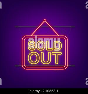 Sold out neon hanging sign on dark background. Sign for door. Vector ...