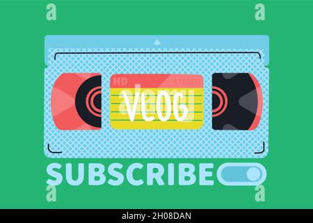 Videocassette. Cover for a video blog. Hand drawing vector retro ...