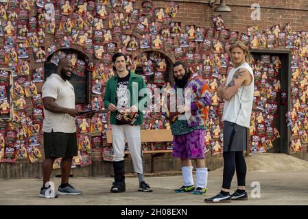 HEELS, from left: Alexander Ludwig, Trey Tucker, Stephen Amell, Swerve ...