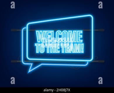Neon Icon. Welcome to the team megaphone blue banner in 3D style on white background. Vector ...