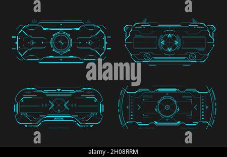 HUD target aim controls on futuristic screen interface, vector dashboard background. HUD target ...