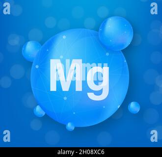 Blue magnesium on white background. Magnesium mineral. Mg pill capsule ...