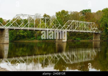 Dingmans Ferry, PA, USA - October 10, 2021: The Dingman Bridge, a ...