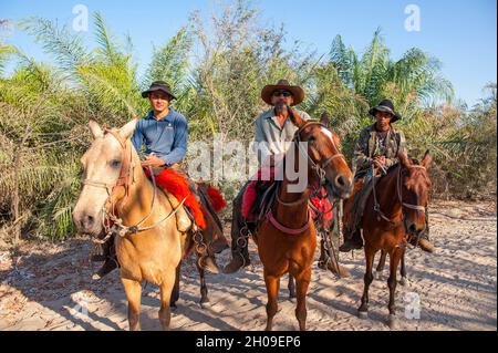 Typical brazilian cowboy from the Pantanal on the Estrada Parque, Mato ...