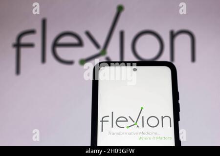 In this photo illustration, the Flexion logo is displayed on the screen ...