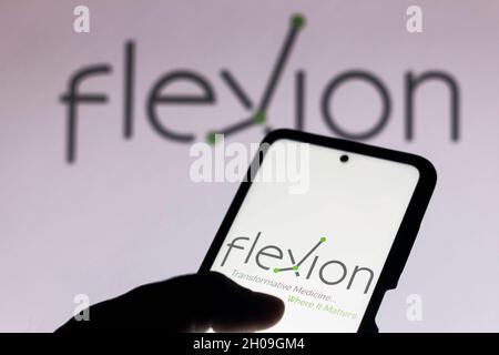 In this photo illustration, the Flexion logo is displayed on the screen ...