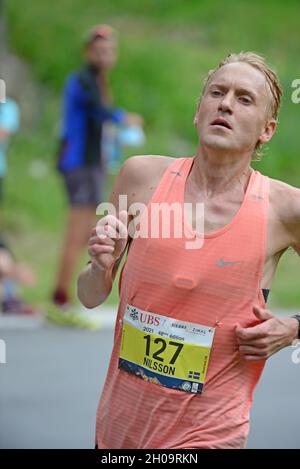 Zinal, SWITZERLAND - AUGUST 7: Elite runner, Cesar COSTA (SUI) in the ...